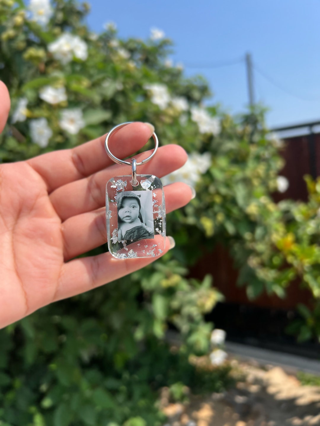 Personalized Photo Silver Keychain -customize W/your Photo, Resin Photo ...