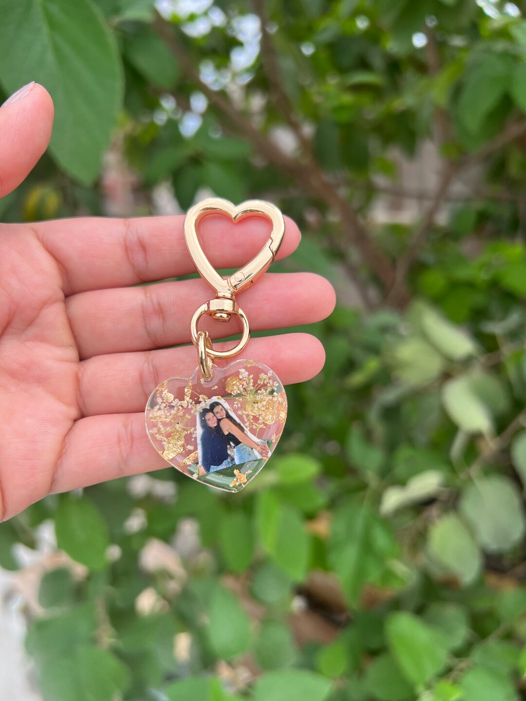 Personalized Photo Gold Heart Keychain -customize W/your Photo, Resin ...