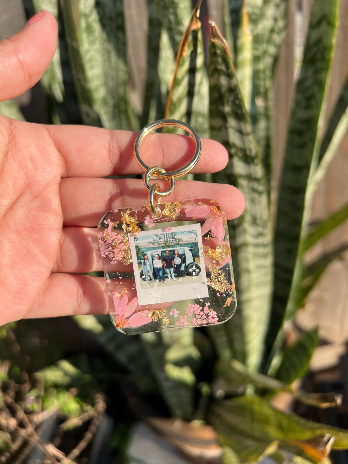 Personalized Photo Gold Keychain -customize W/your Photo, Resin Photo ...