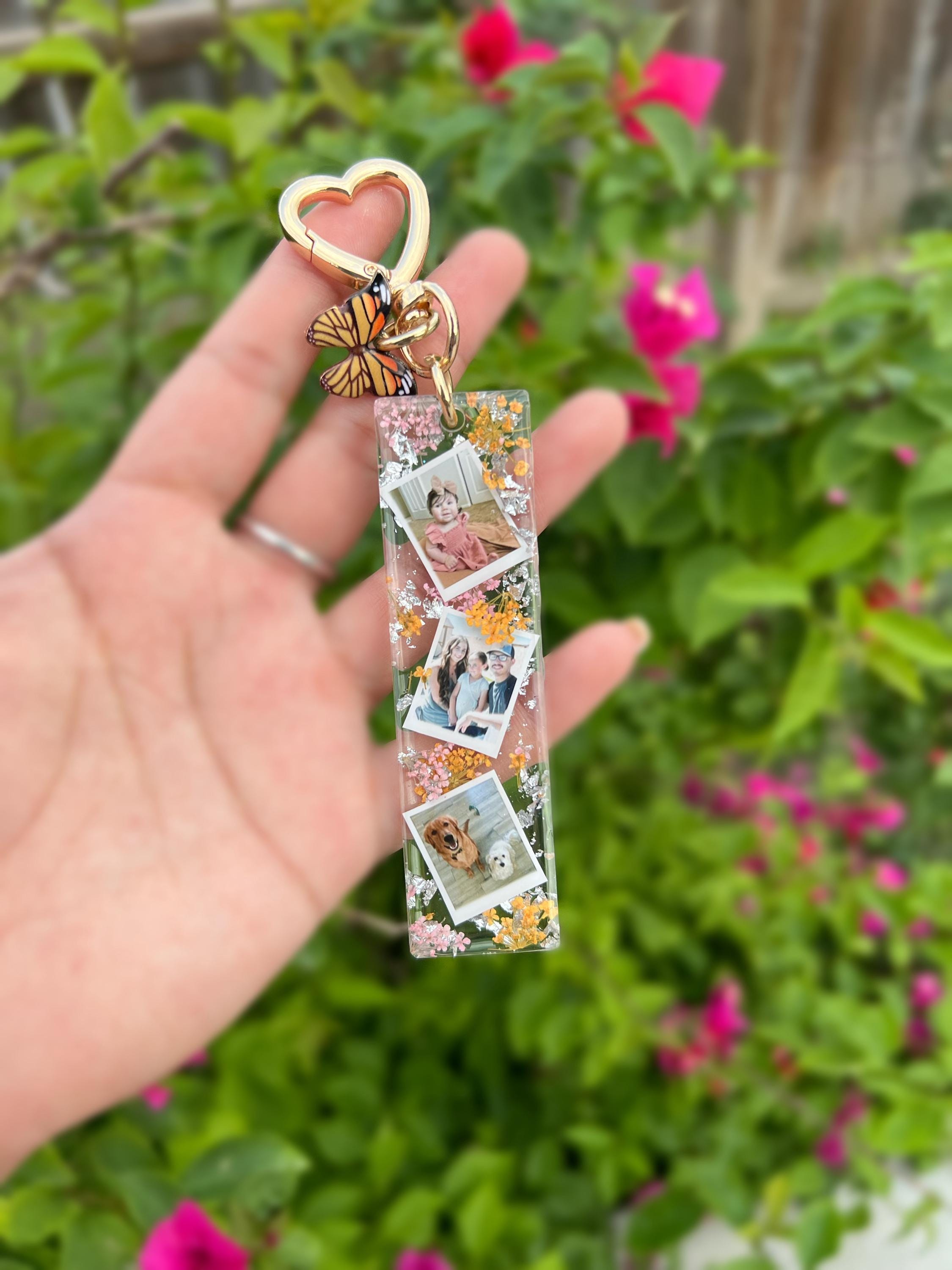 Personalized Photo Gold Keychain With Butterflycharm -customize W/your ...