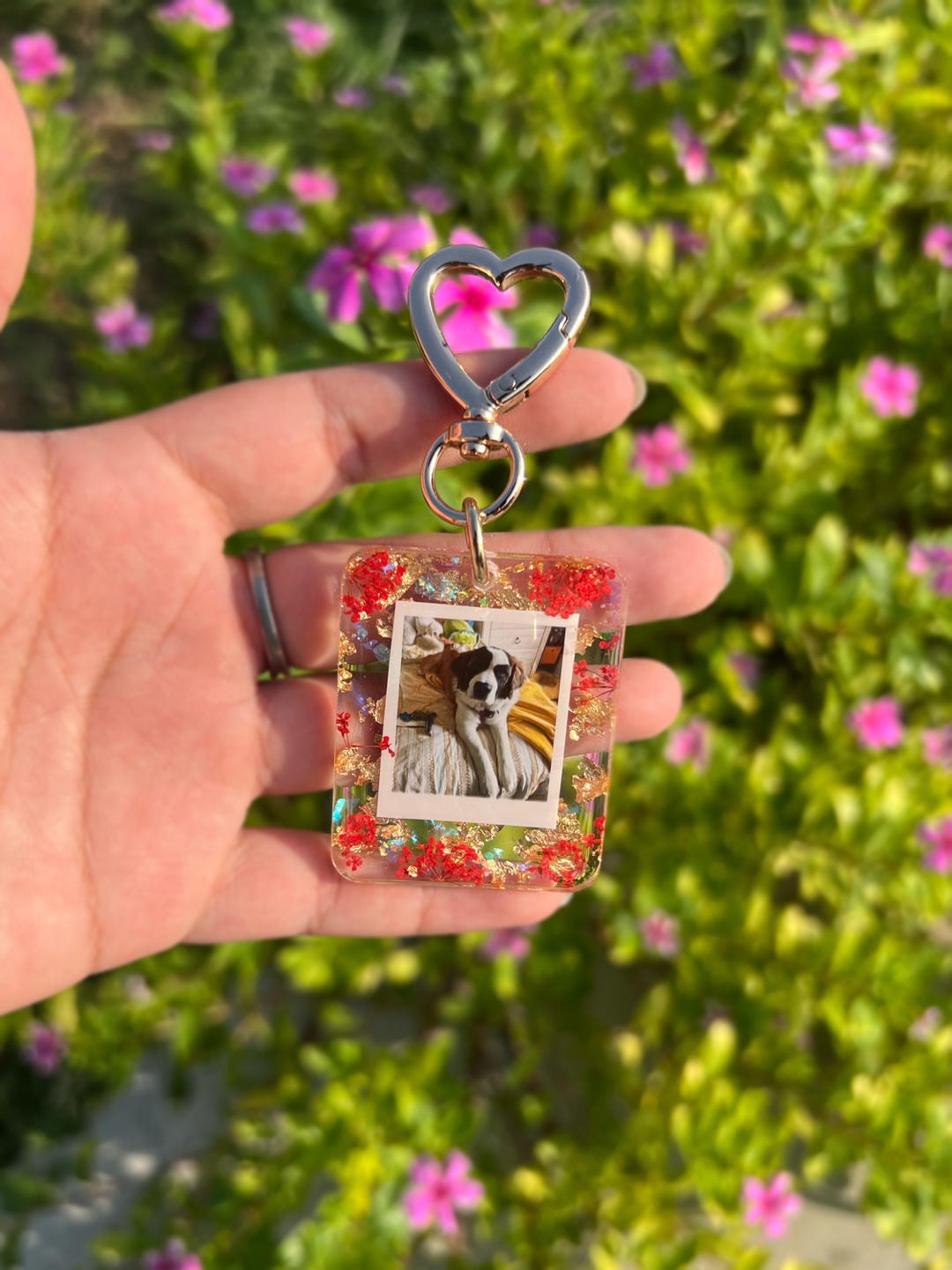 Personalized Photo Gold Keychain -customize W/your Photo, Resin Photo ...