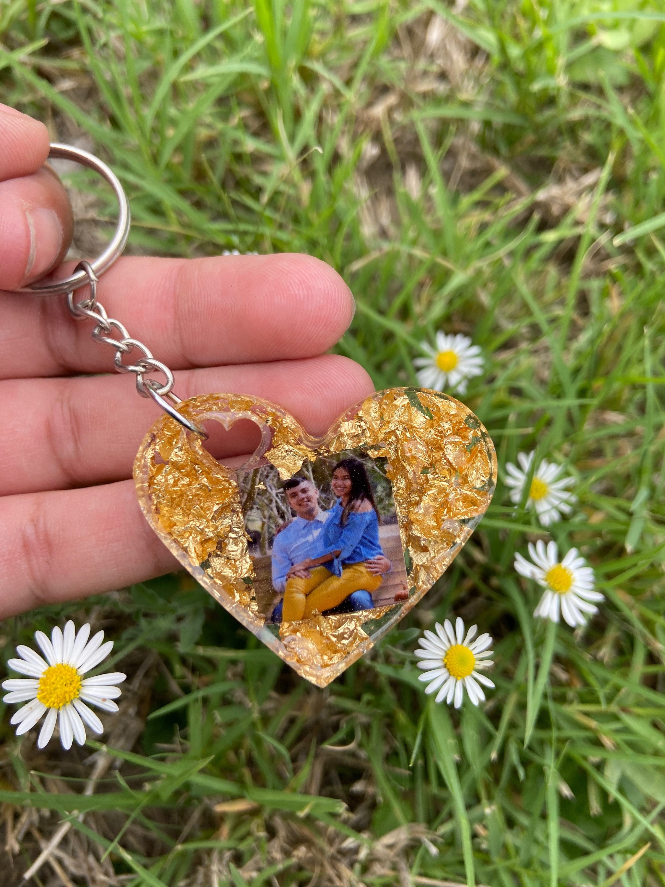 Resin Photo Heart Keychain Personalized heart keychain | Etsy