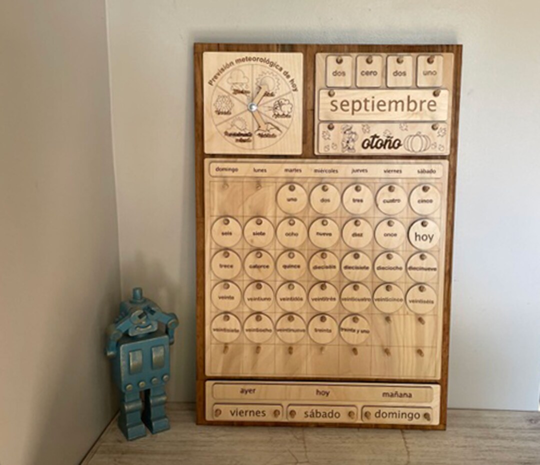 16" X 24" Spanish Natural Wooden Calendar | Perpetual Calendar | Home ...