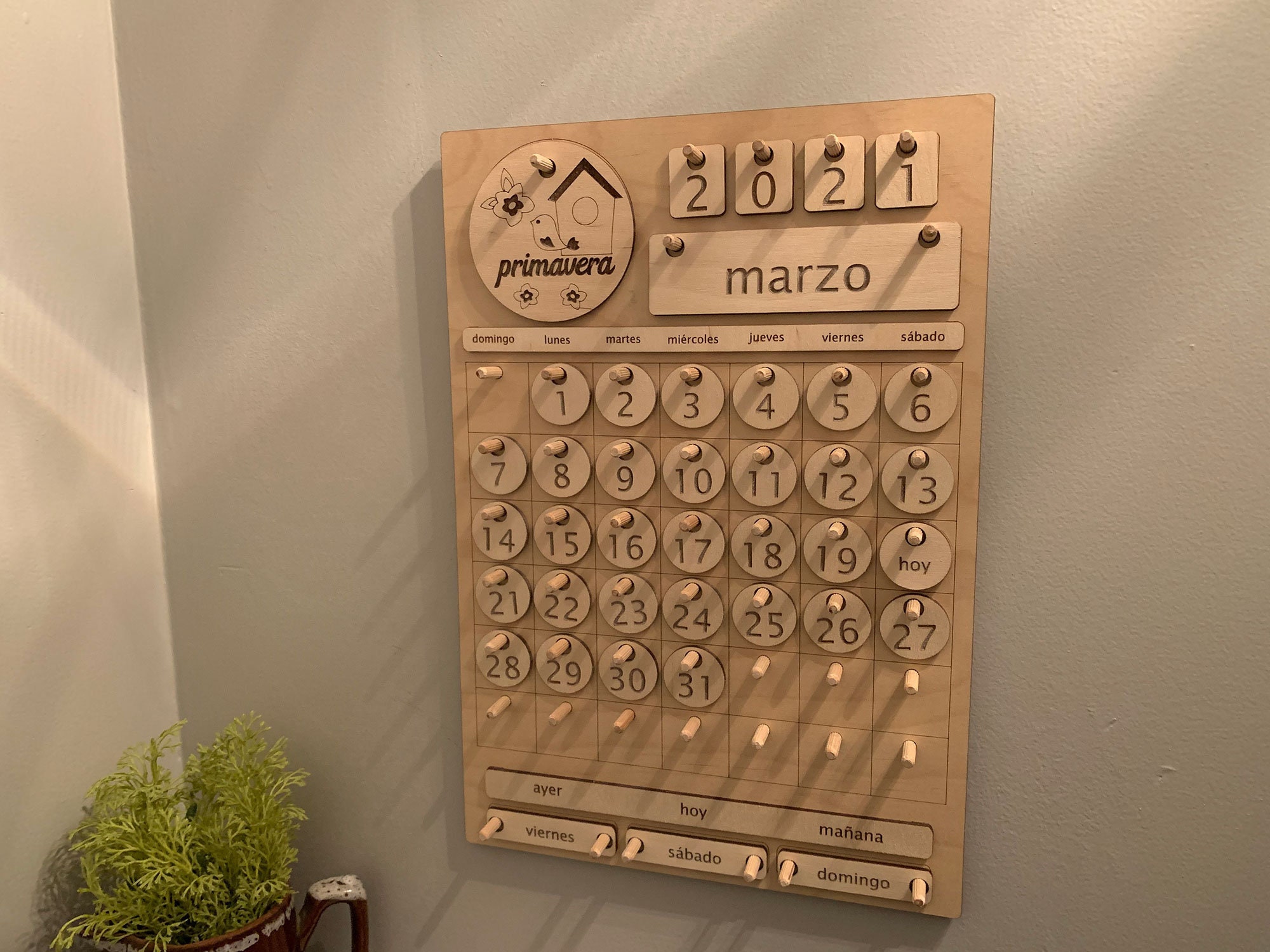 Spanish Natural Wooden Calendar Perpetual Calendar Home | Etsy
