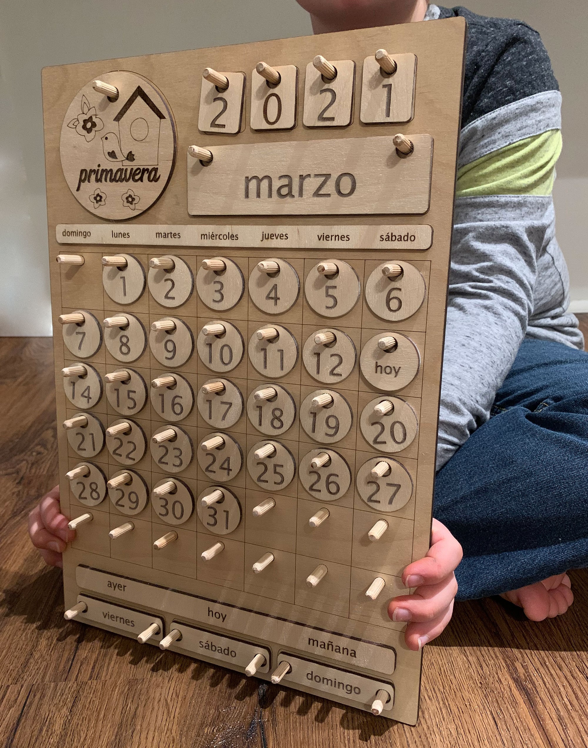 Spanish Natural Wooden Calendar Perpetual Calendar Home | Etsy
