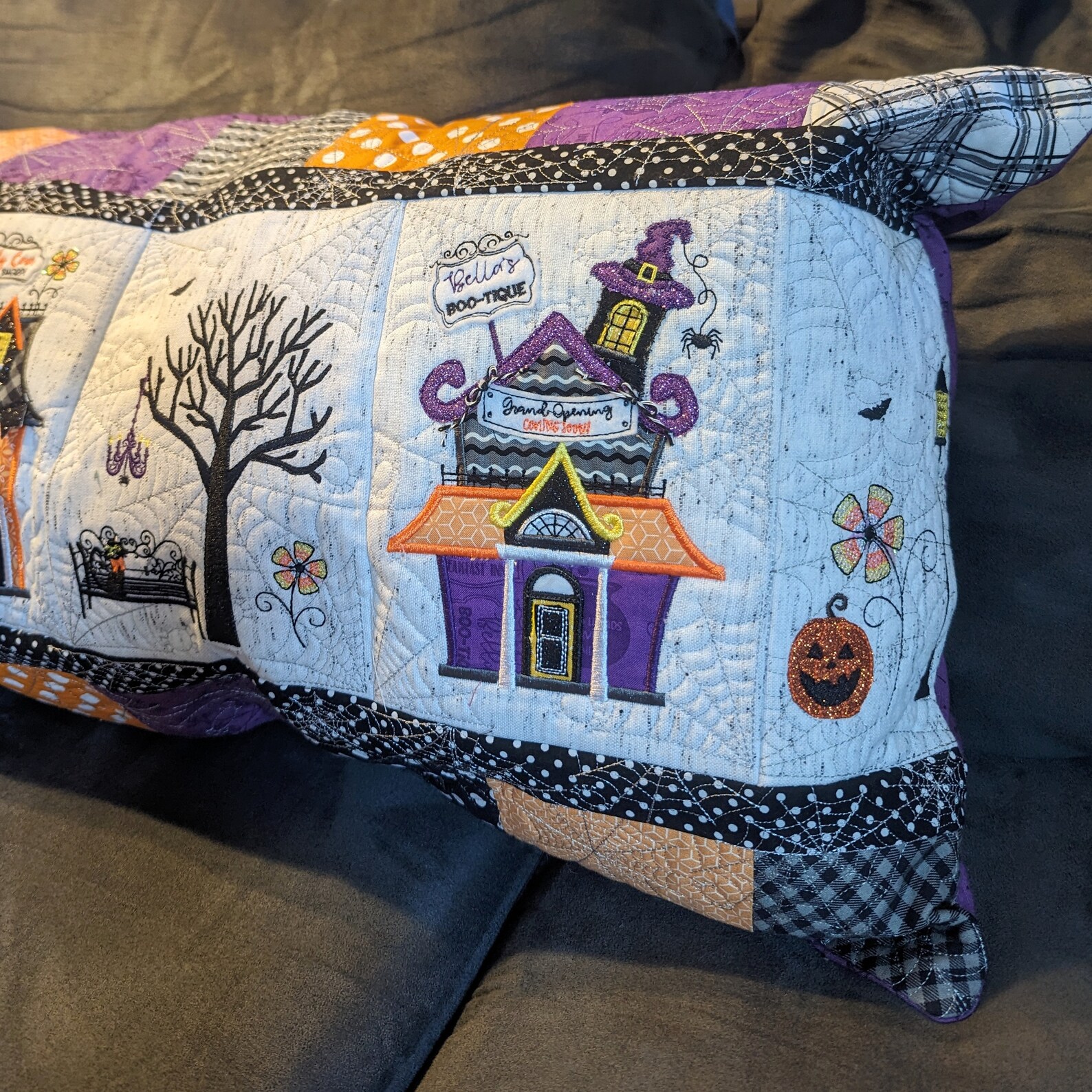 Handmade Embroidered Halloween Bench Pillow Cover: Quilted Cotton - Etsy