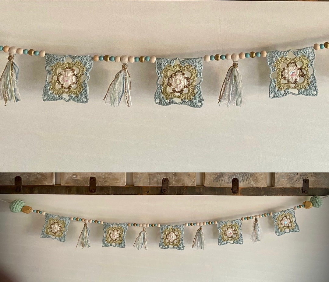 Granny Square Garland in Turquoise - Etsy