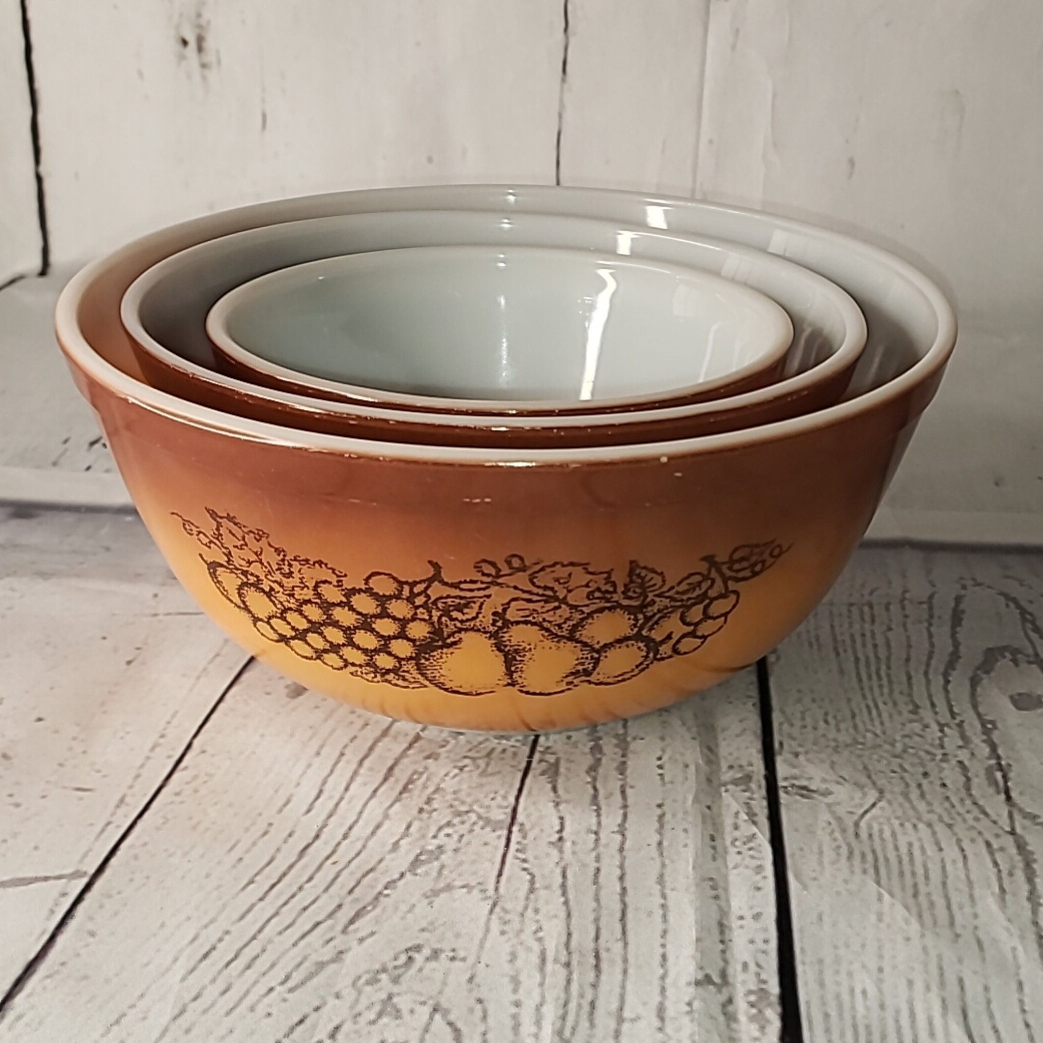Vintage Pyrex Old Orchard Brown Nesting Bowl Set of 3 Mixing | Etsy