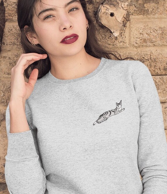 Tabby Cat Shirt Embroidered Tabby Gray Cat Shirt Cat Themed - Etsy
