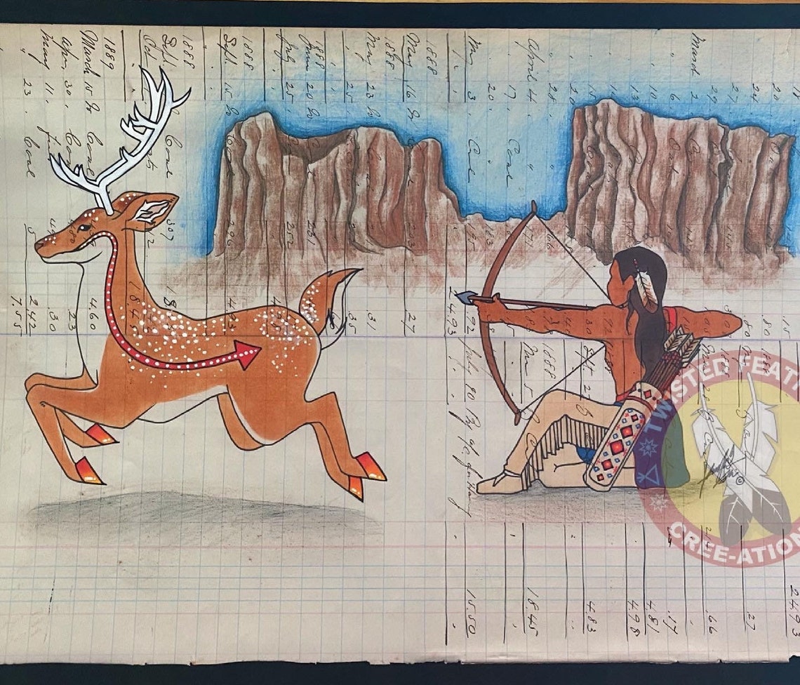Huntin'/native American Ledger Art Archival Print by Chippewa Cree ...