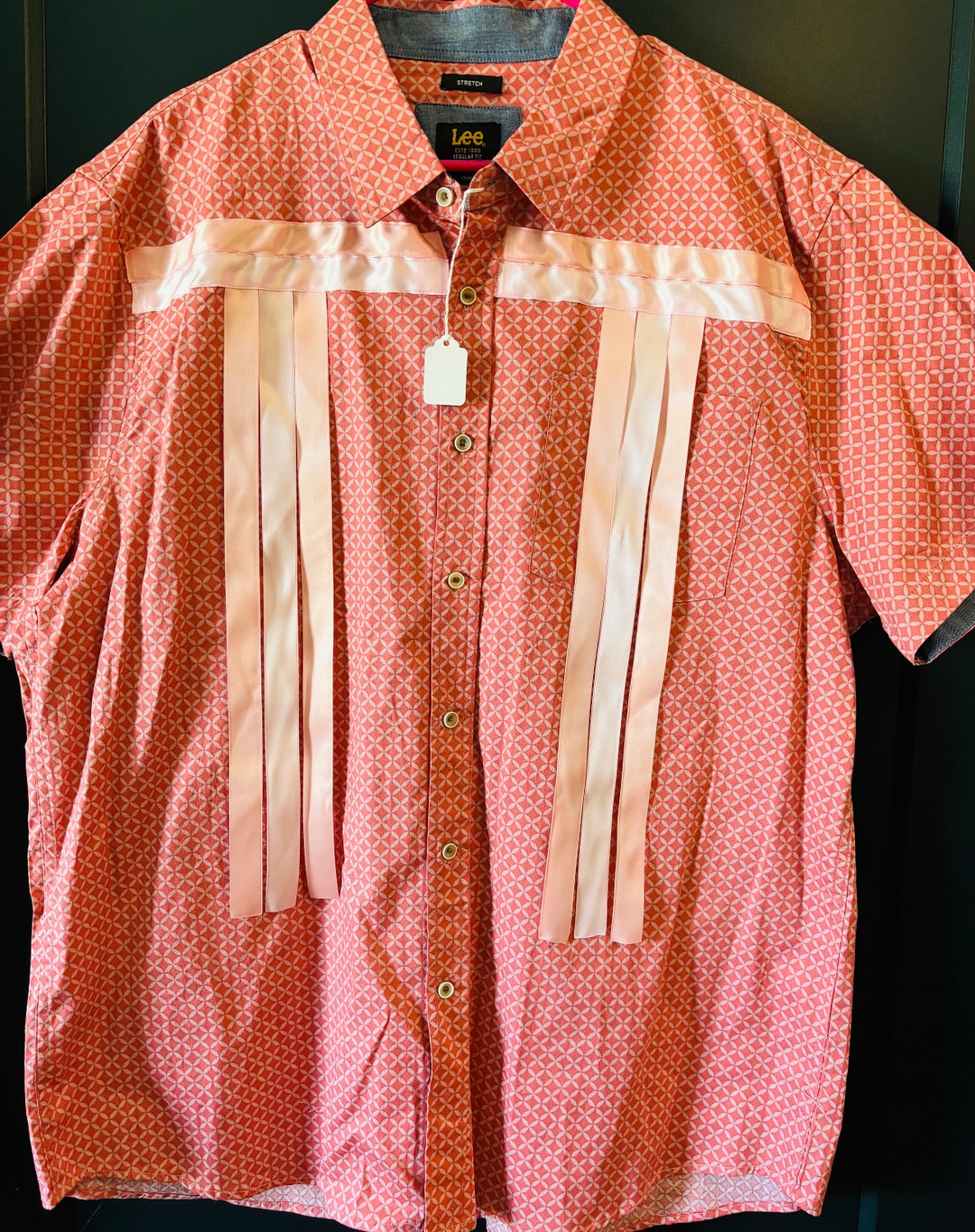 Native American Made Men’s Pink Western Short Sleeve Ribbon Shirt ...