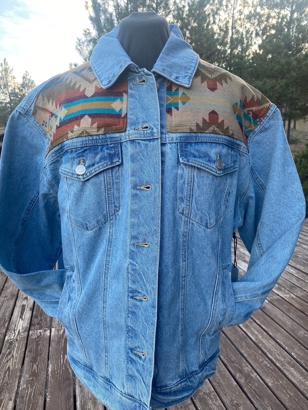 Native American Made Arrow Southwestern Wool Embellished Women's Denim ...