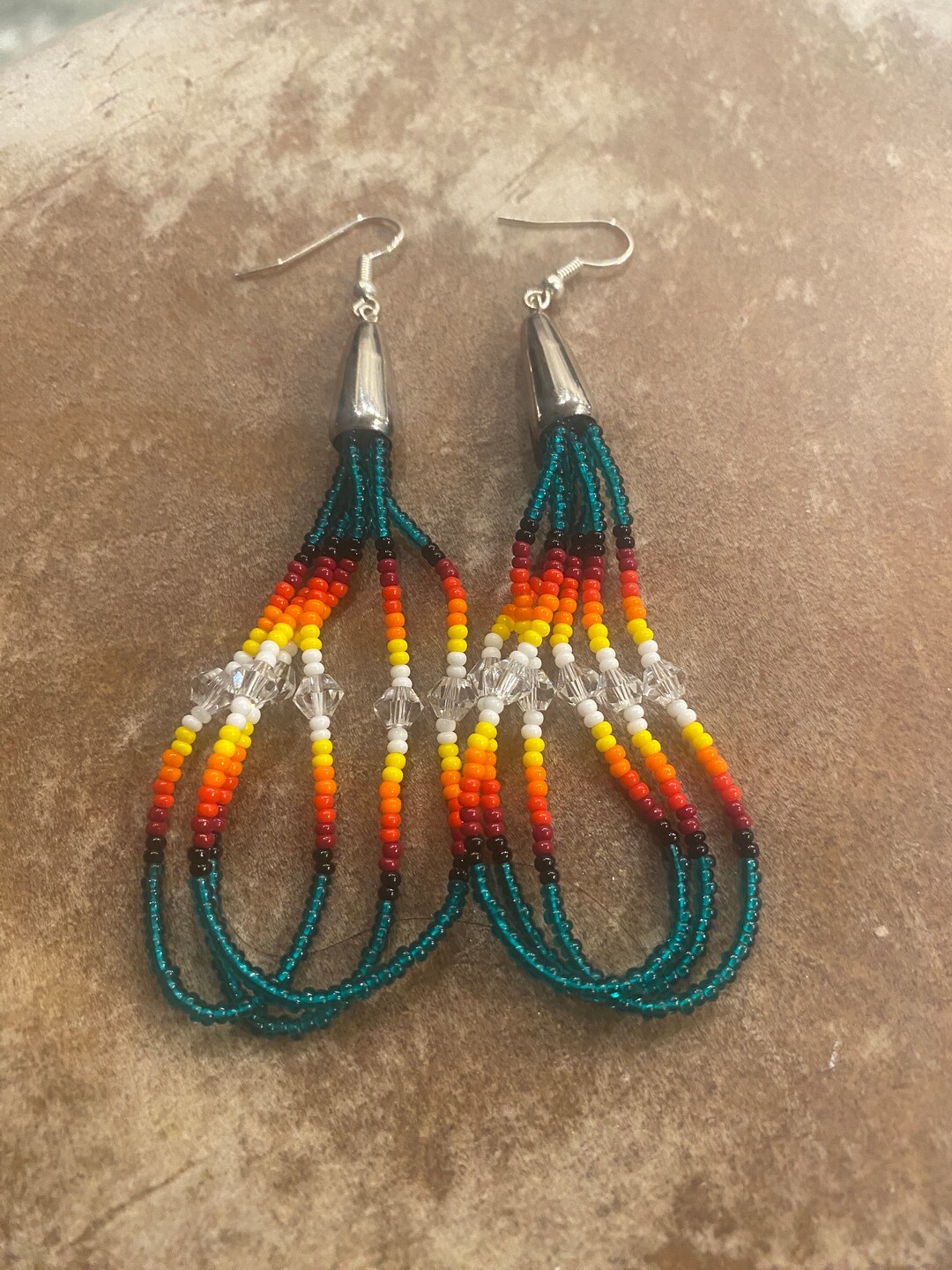 Native American Made Beaded Green Fire Dangle Earrings - Etsy