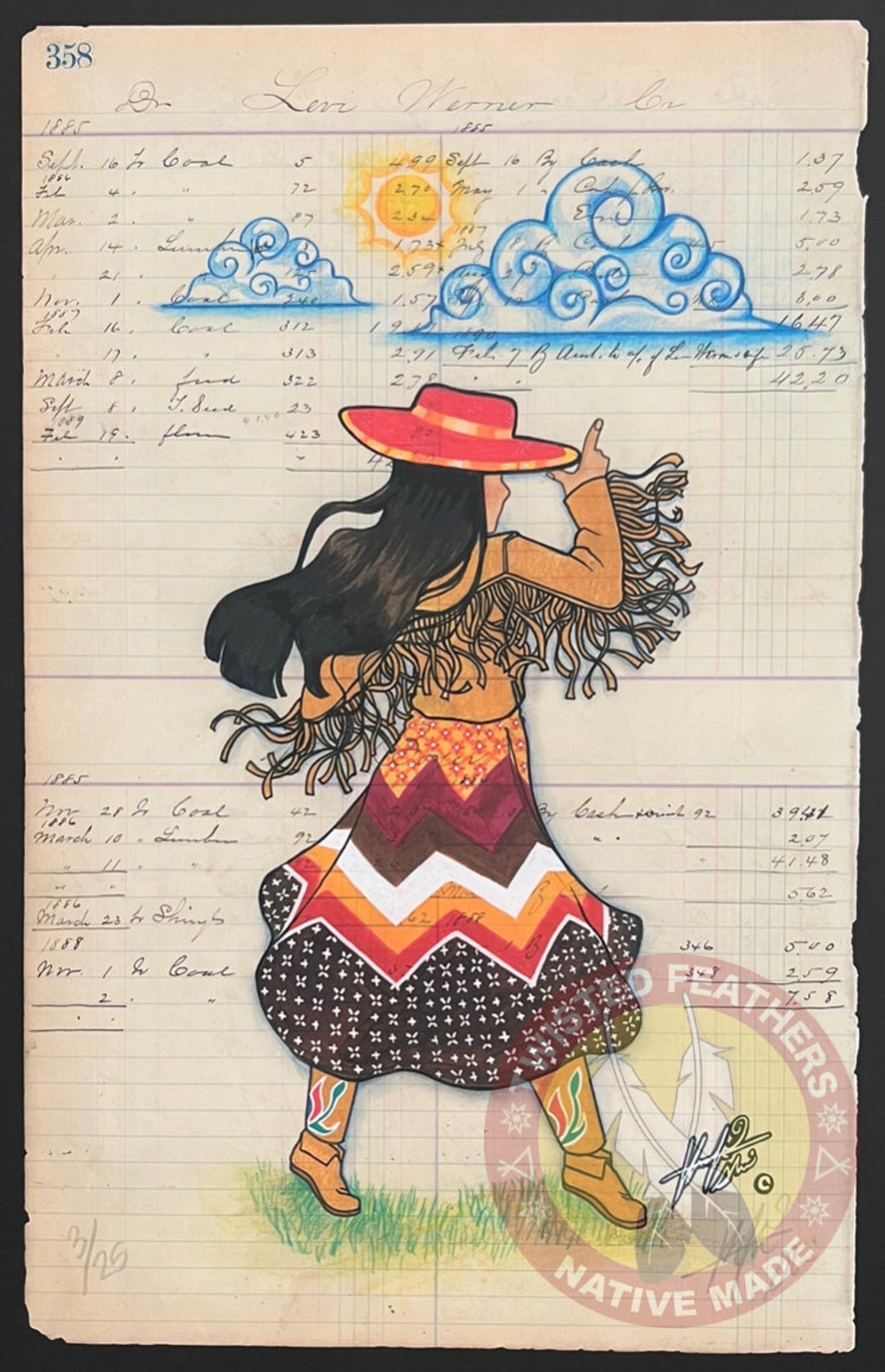 Rockin' Ribbon Skirt/native American Ledger Art Archival Print by ...