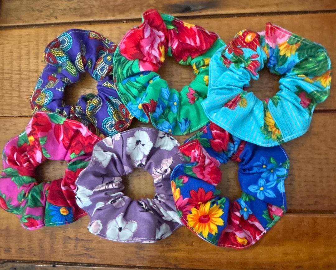 Native American Made Floral Print Hair Scrunchies, Ponytail, Hair Tie ...