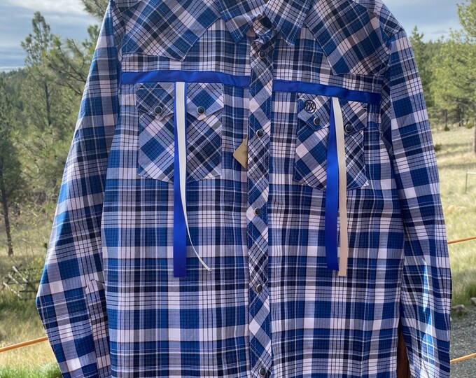 Native American Made Boy's Blue Plaid Contemporary/western Ribbon Shirt ...