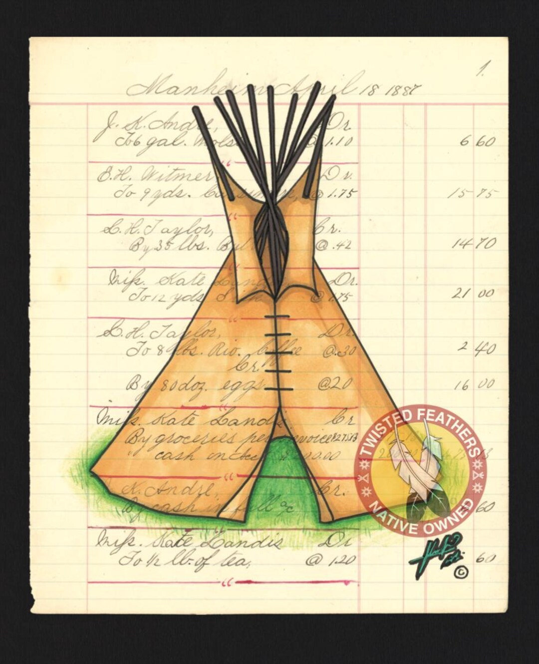 Tipi Native American Ledger Art Archival Print by Chippewa Cree Artist ...