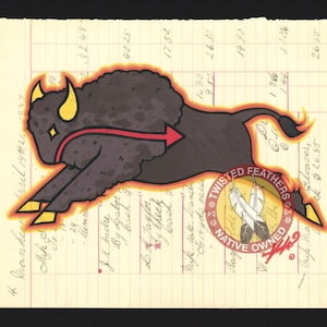Buffalo Native American Ledger Art Archival Print By Chippewa Cree