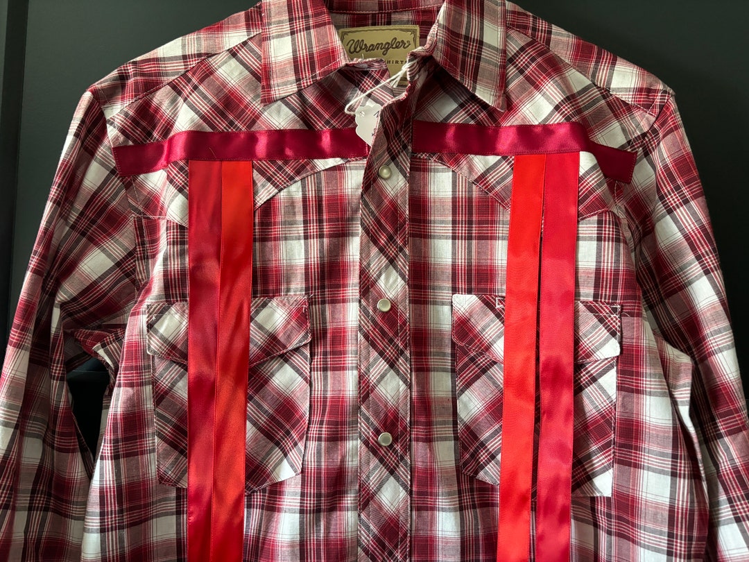 Native American Made Men’s Red Plaid Western Long Sleeve Ribbon Shirt ...