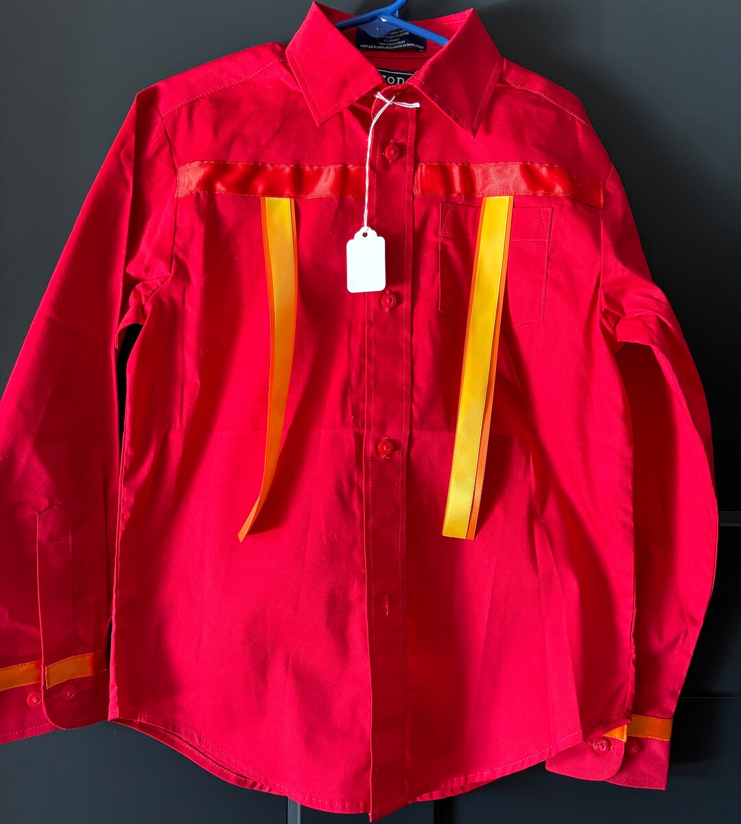 Native American Made Boy's Red Contemporary Long Skeeve Ribbon Shirt 6/ ...