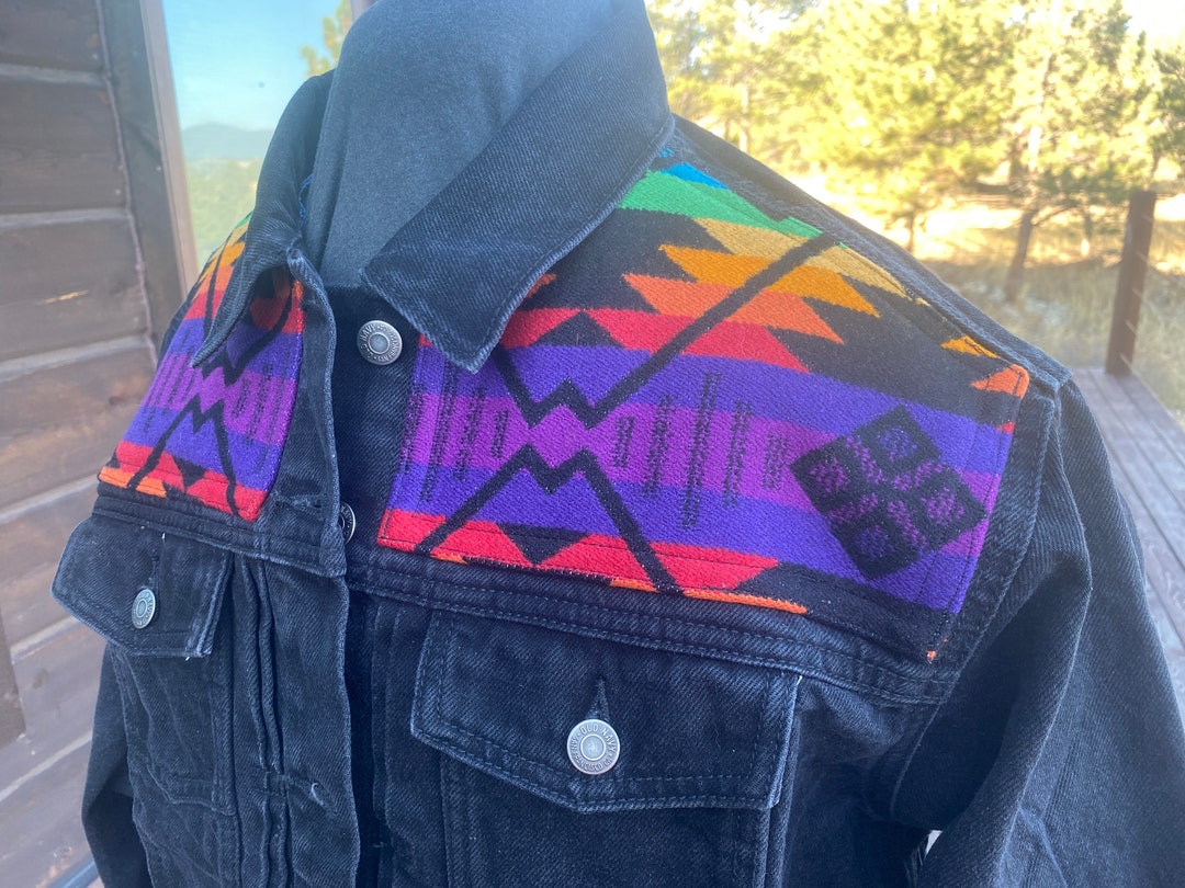 Native American Made Black Multi Southwestern Wool Embellished Women's ...