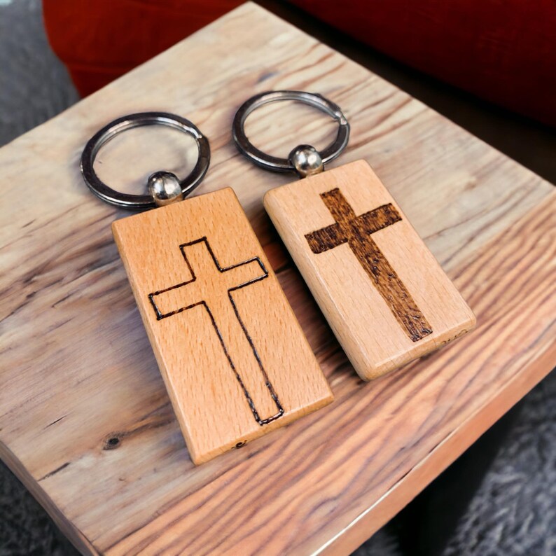 Wooden Cross Keychain - Elegant Religious Fashion Accessory - Etsy