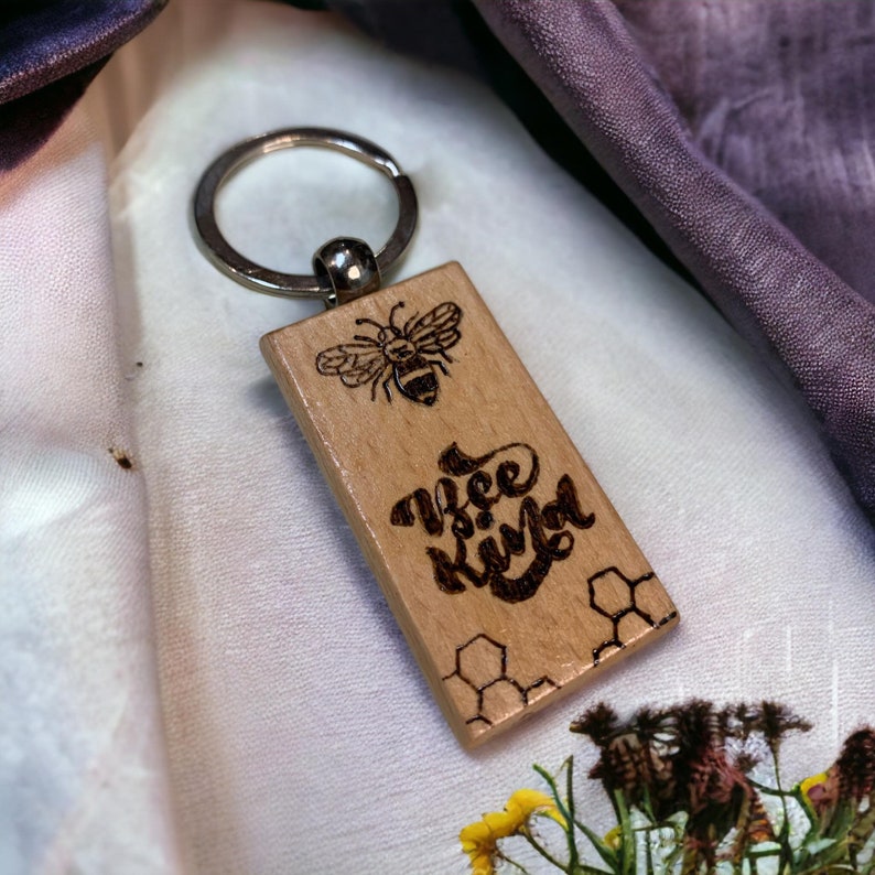 Bee Themed Wooden Keychain - 'bee Kind' Reminder - Costume Jewelry ...