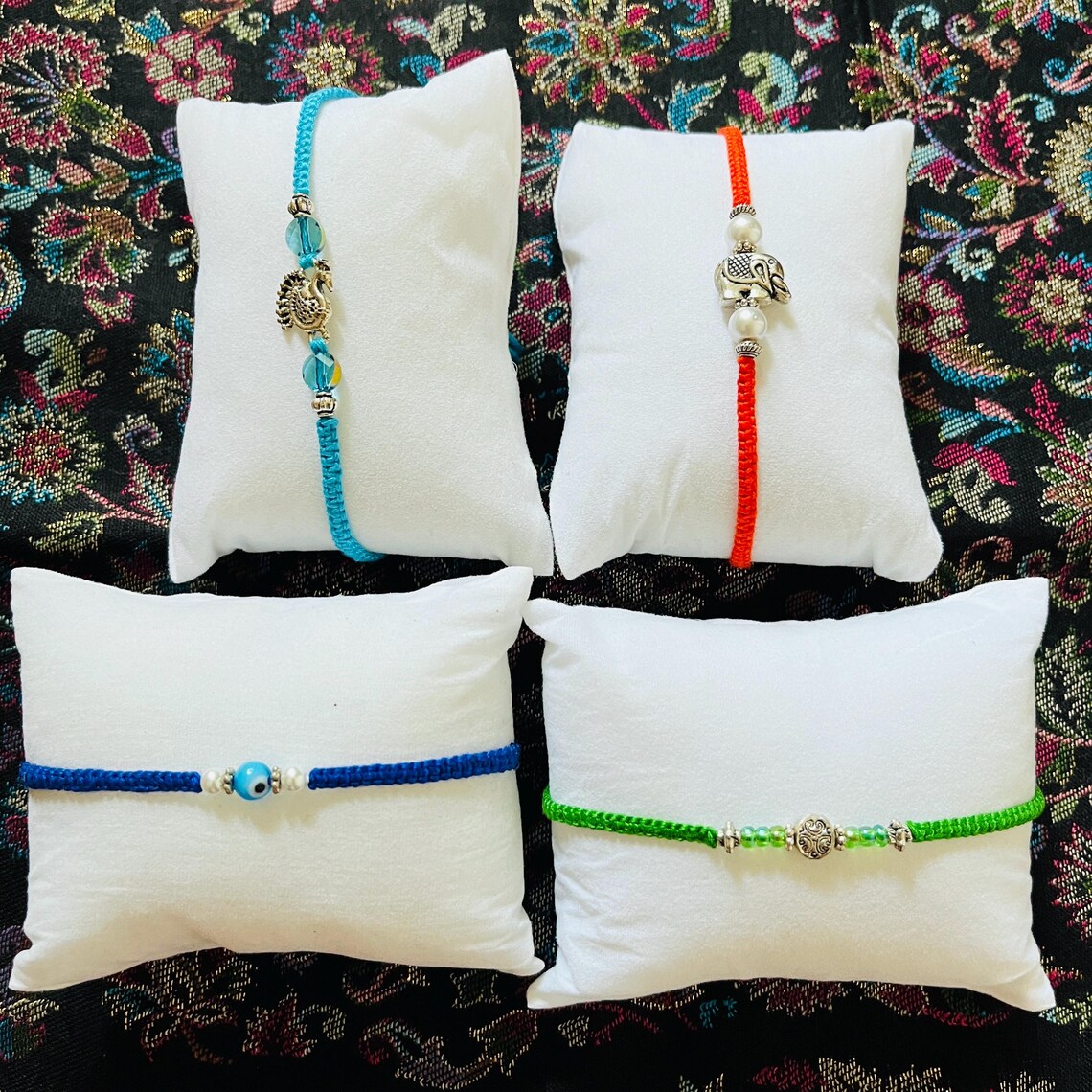 Peacock, Evil Eye, Elephant, Silver Rakhis, Modern Macrame Rakhis for ...