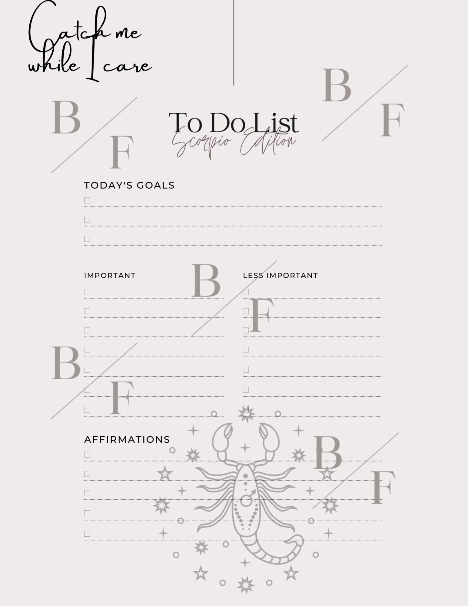 PRINTABLE to Do List / Scorpio to Do List / Get Things Done / Busy ...