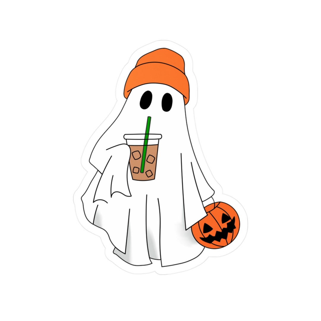 Iced Coffee Hipster Ghost Sticker, Funny Ghost, Vinyl Decal, Beanie ...