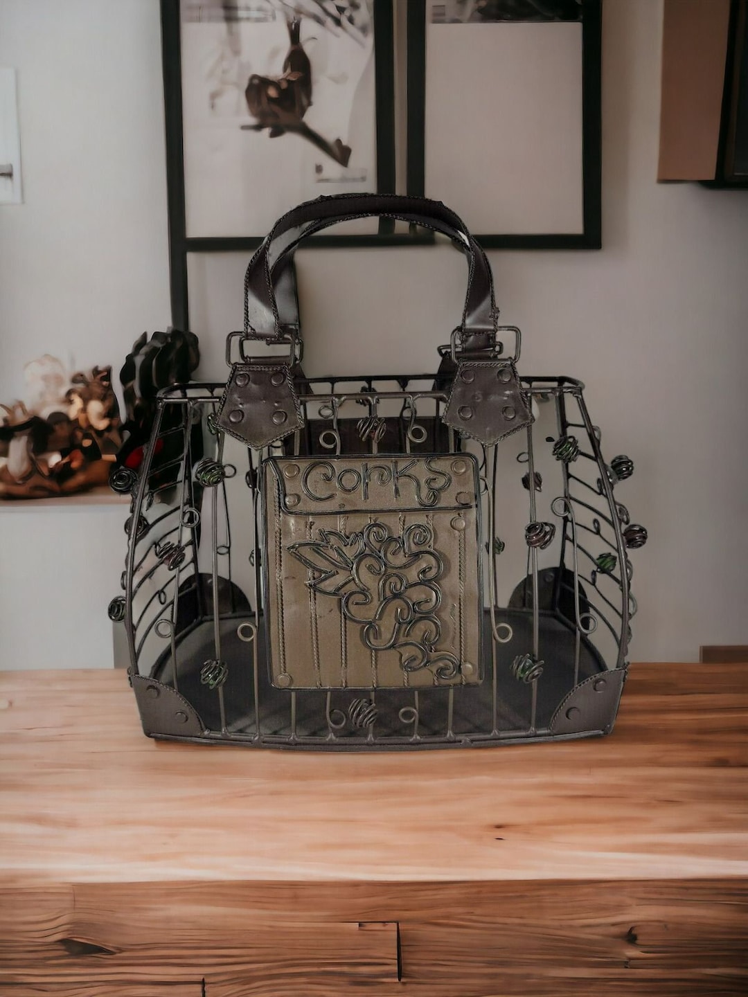 Home Decor Basics 11 Powder Coated Brown Metal Wire Handbag Design Cork ...