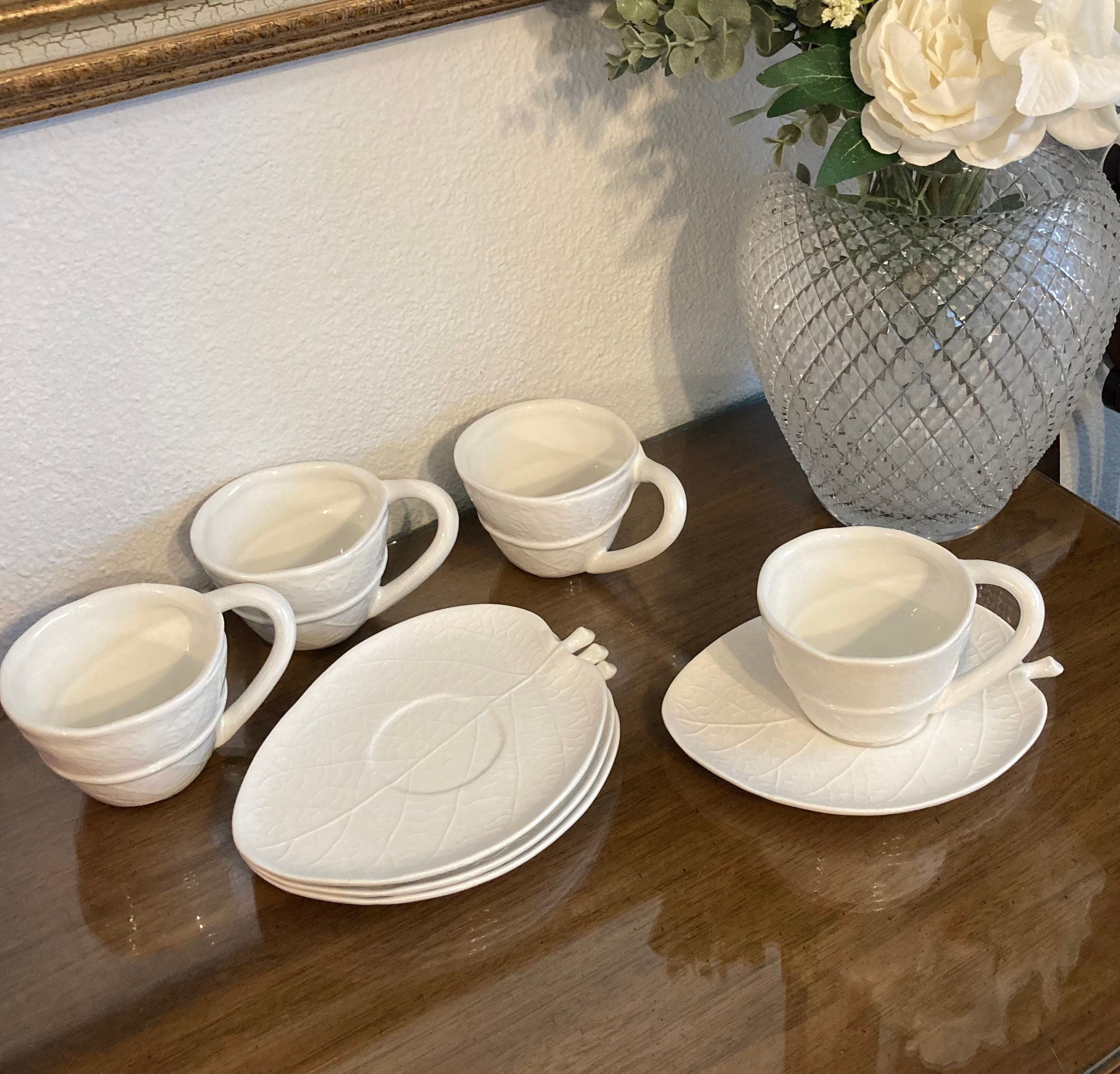 Michael Aram Cup and Saucer White Lotus Forest Leaf Embossed Pattern ...