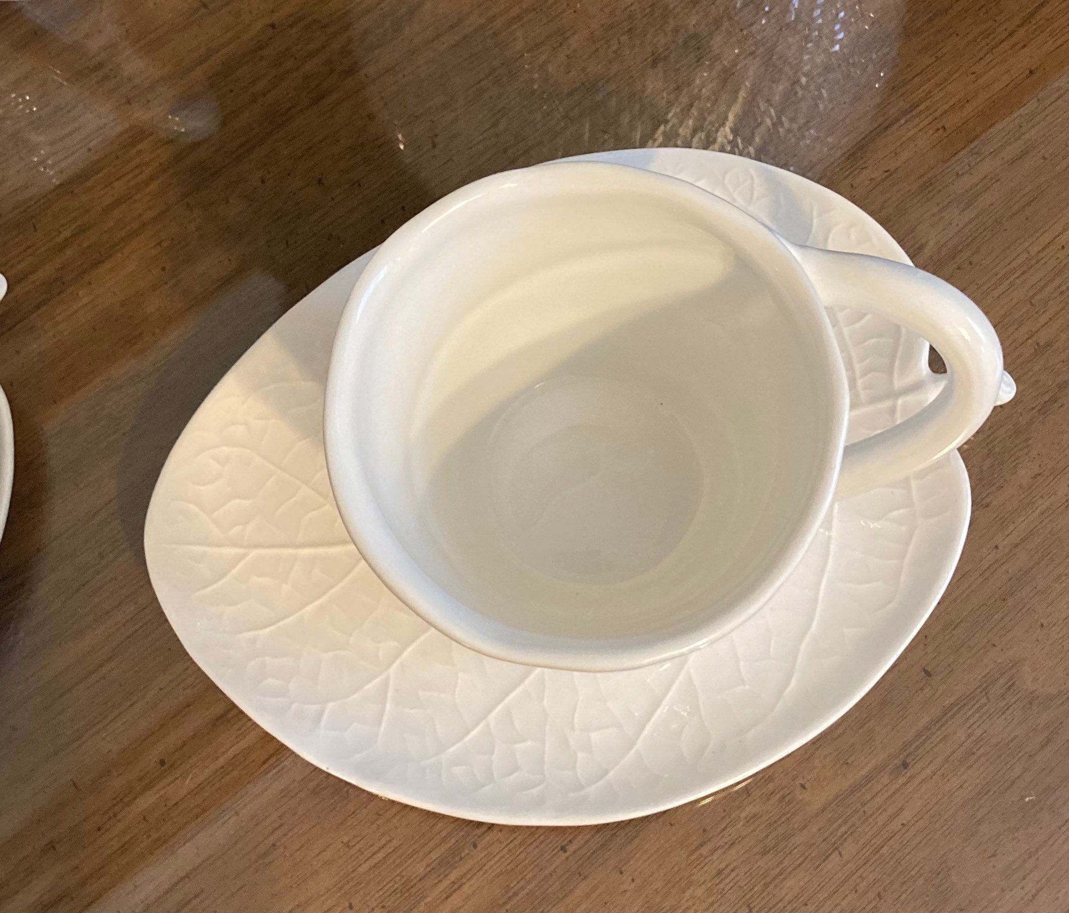 Michael Aram Cup and Saucer White Lotus Forest Leaf Embossed Pattern ...
