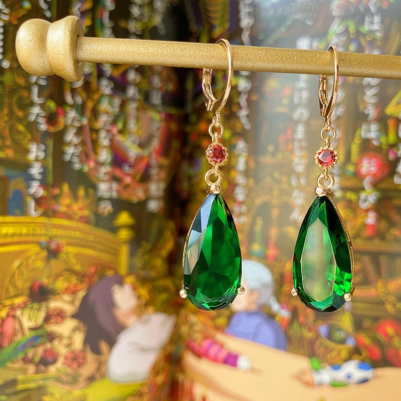 Howl's Moving Castle Stud Earrings, Enchanting 18K Gold Drops, Cosplay ...