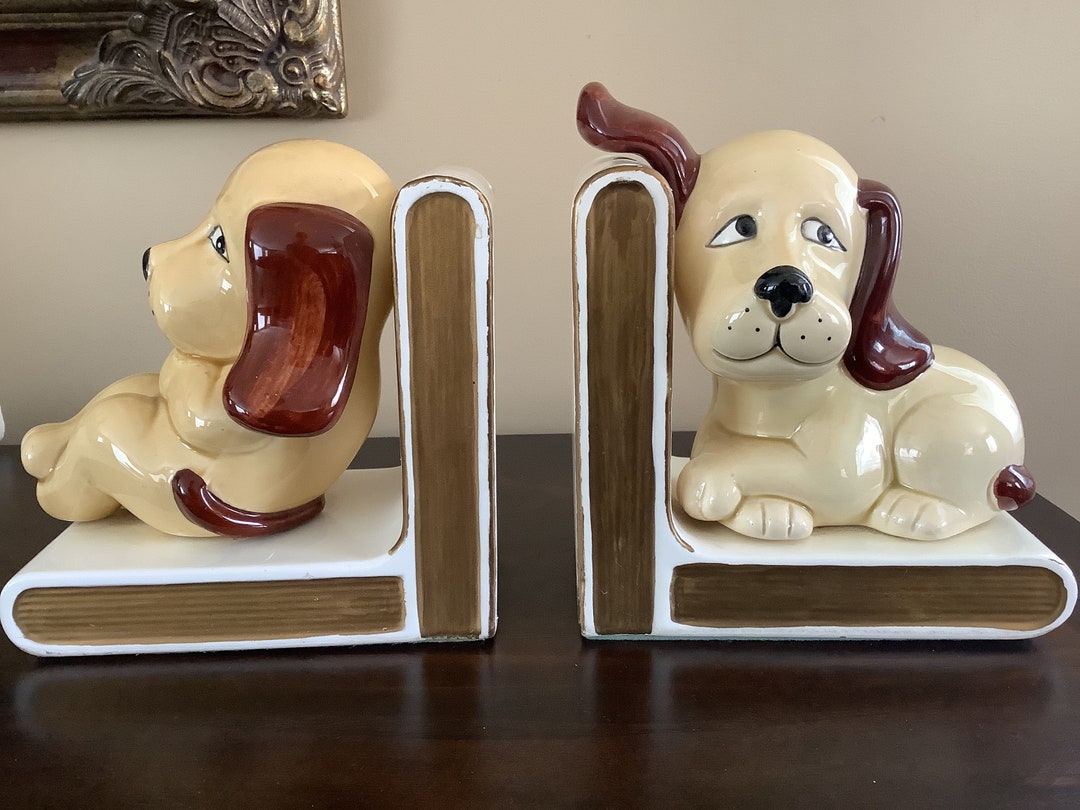 Left on Dog Bookends, Ceramic Bookends, Vintage Puppy Bookend - Etsy