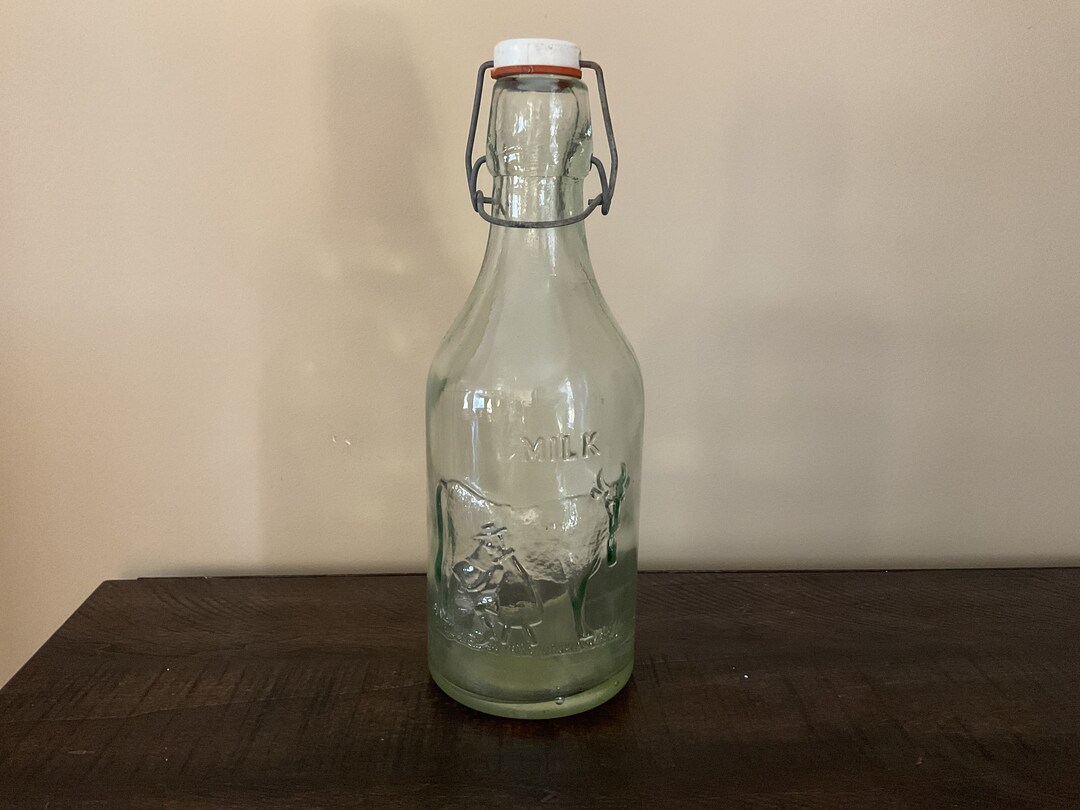 Vintage Milk Bottle Embossed Cow Milk Container - Etsy