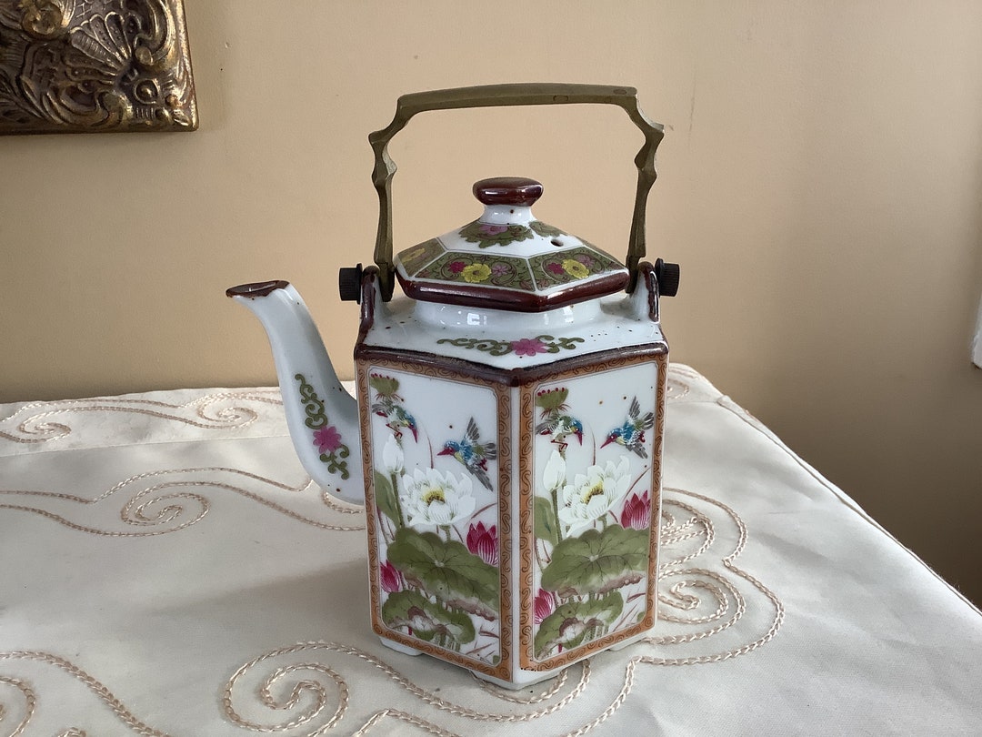 Vintage Toyo Ming Teapot Japan Tea Pot Lotus Bird Hexagonal Teapot - Etsy
