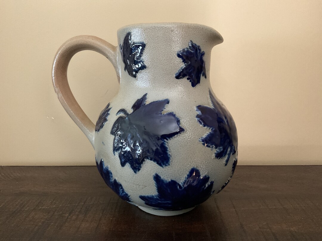 Stoneware Salt Glazed Pitcher Blue White - Etsy