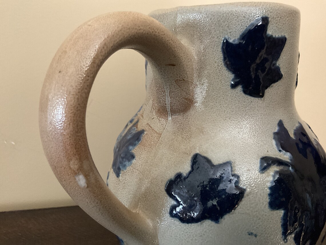 Stoneware Salt Glazed Pitcher Blue White - Etsy