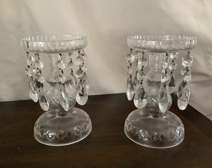 Vintage Prism Candle Crystal Drop Candlestick Holder Cut Glass Tear ...