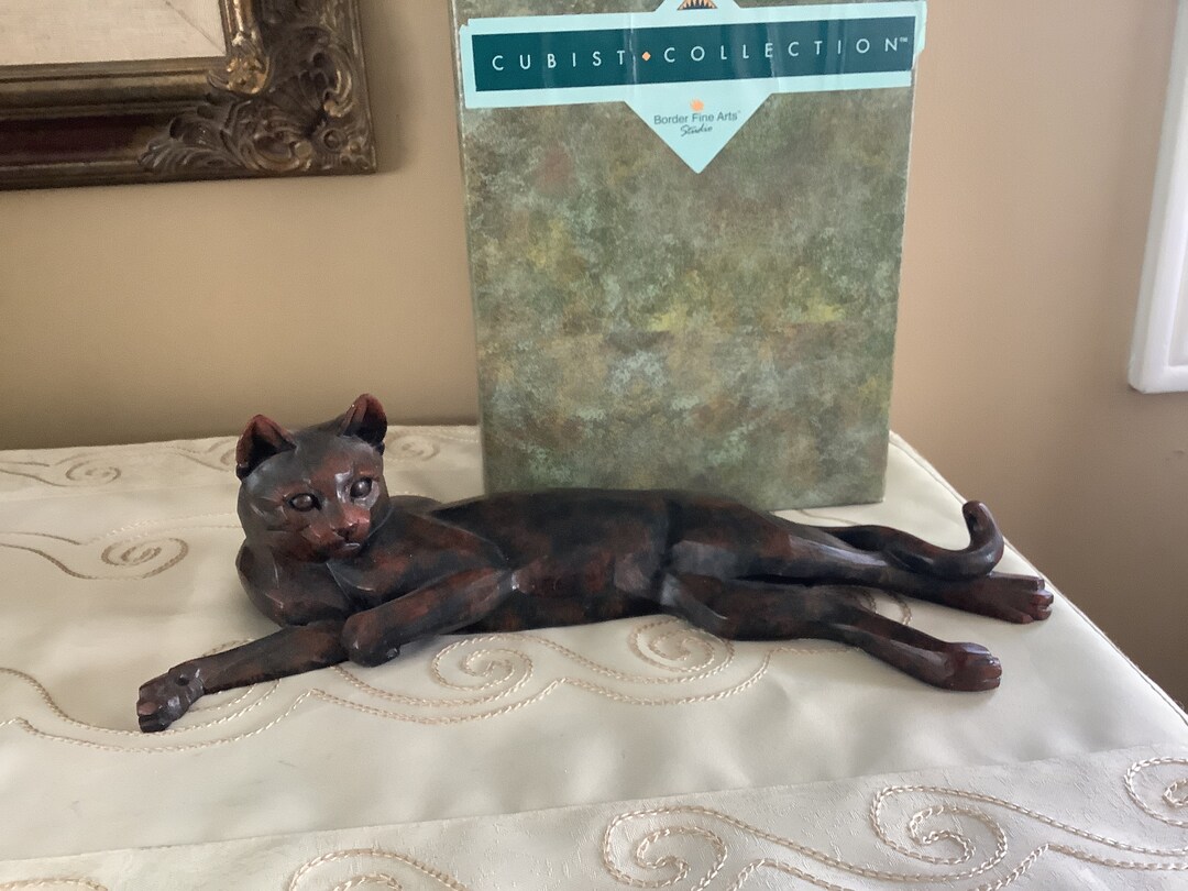 Cubist Cat Laying Cat Figure Enesco Walnut Cat - Etsy