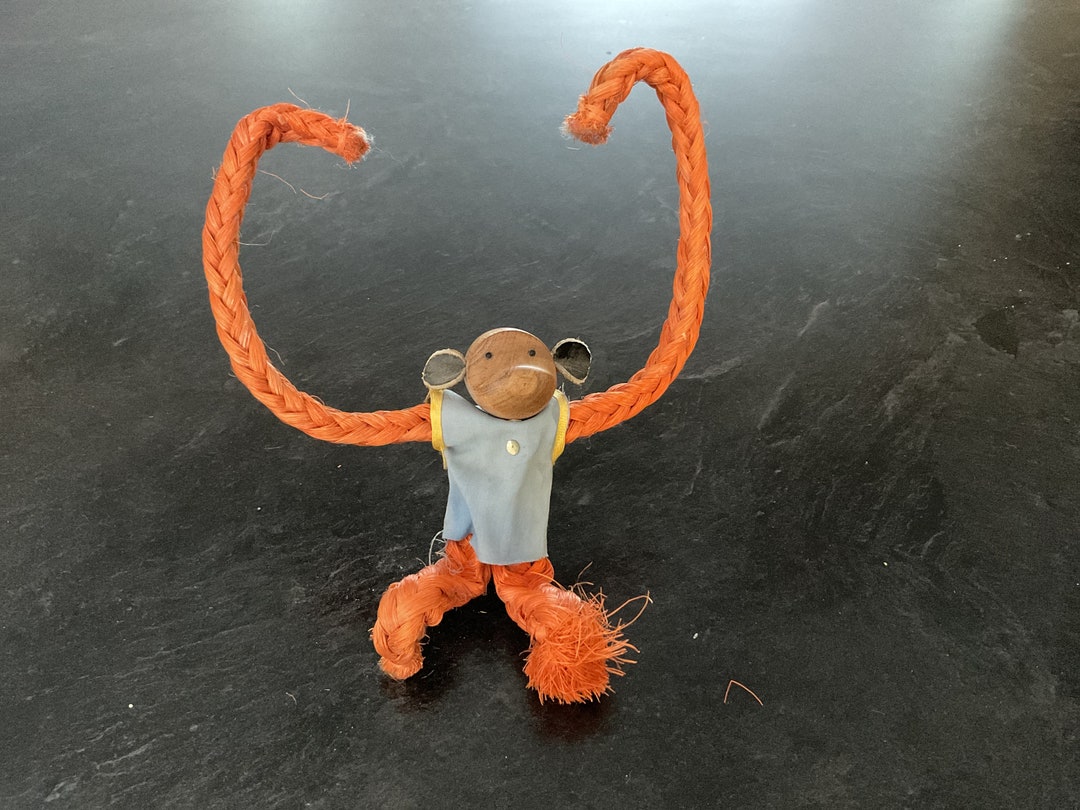 Vintage Mid Century Hanging Rope Jute Wooden Monkey Tiki - Etsy