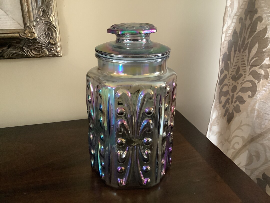 Carnival Glass Iridescent Jar Canister - Etsy