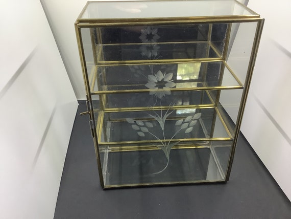Glass Curio Display Small Curio Mirror and Brass Decorative - Etsy