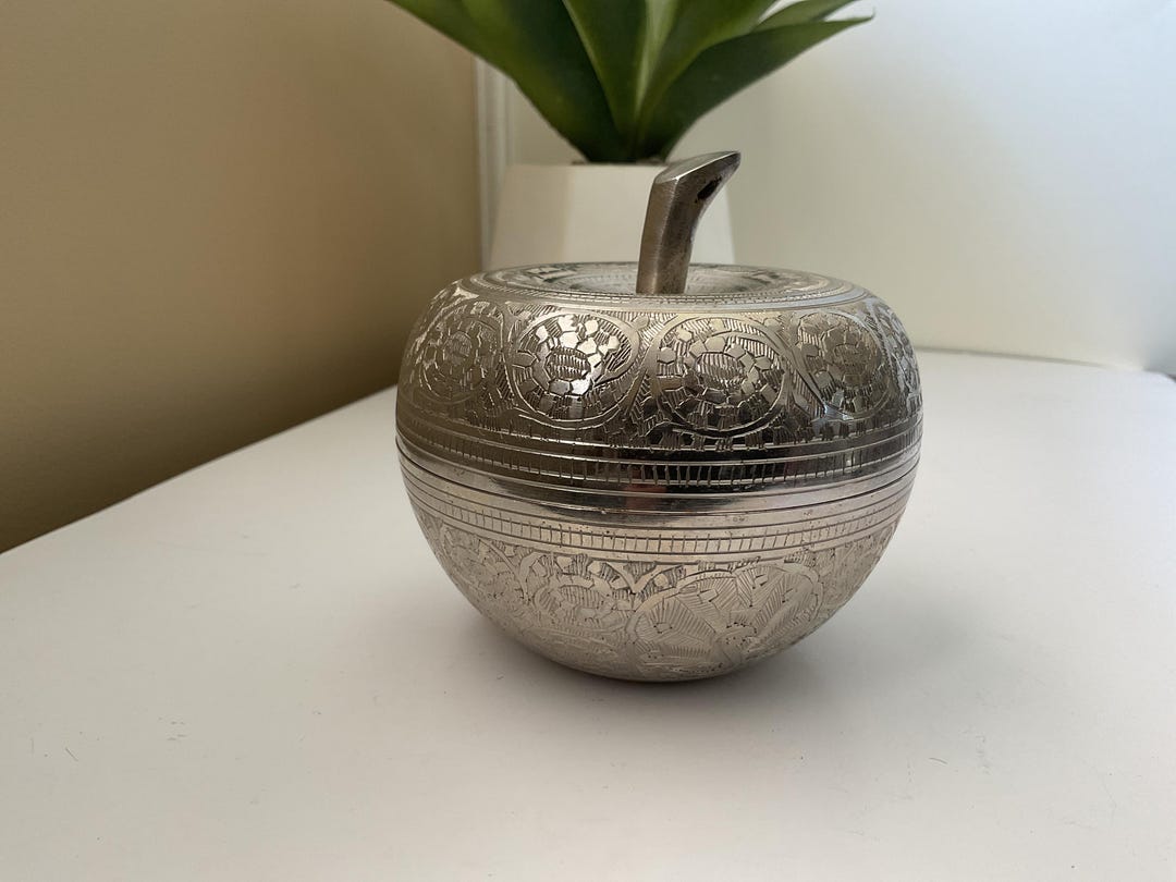 Silver Plate Etched Apple Trinket Box Lidded Storage - Etsy