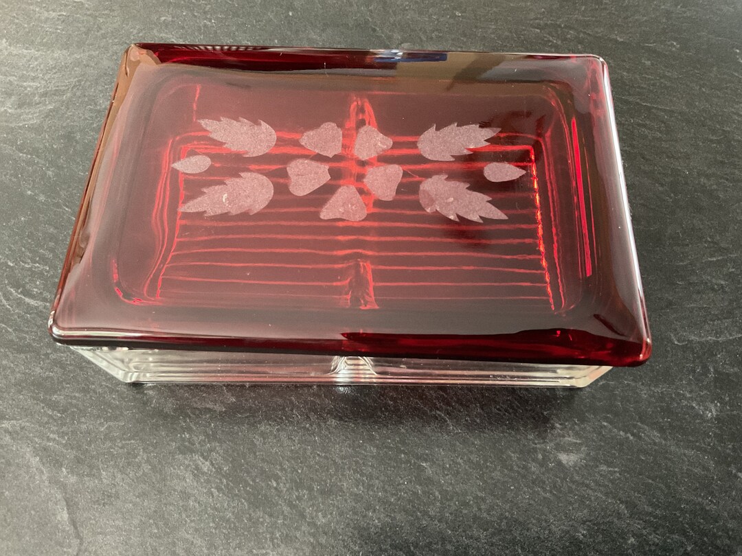 Vintage Ruby Red Etched Lidded Divided Dish - Etsy