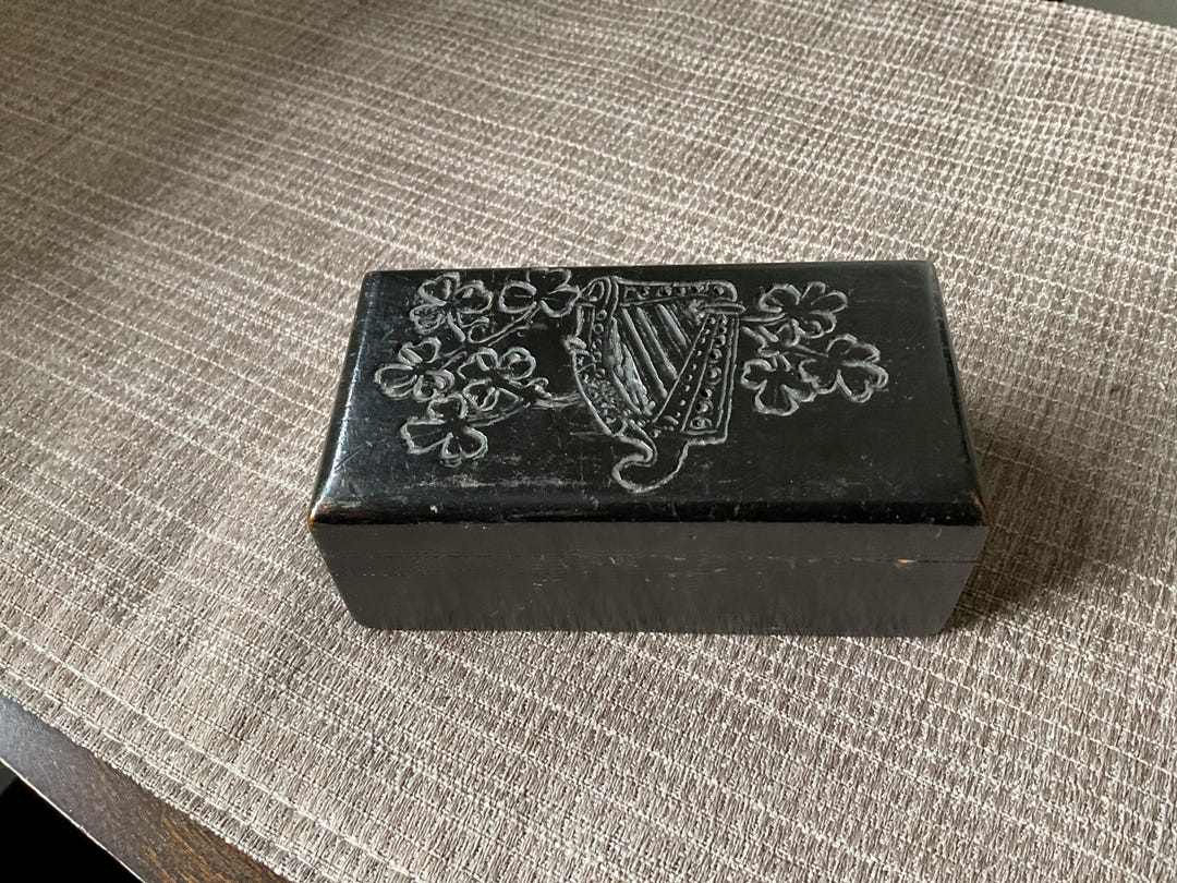 Vintage Irish Bog Oak Vesta Box Harp and Shamrock Box - Etsy