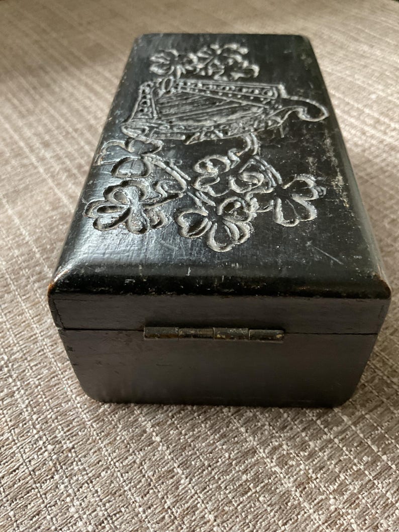 Vintage Irish Bog Oak Vesta Box Harp and Shamrock Box - Etsy Ireland