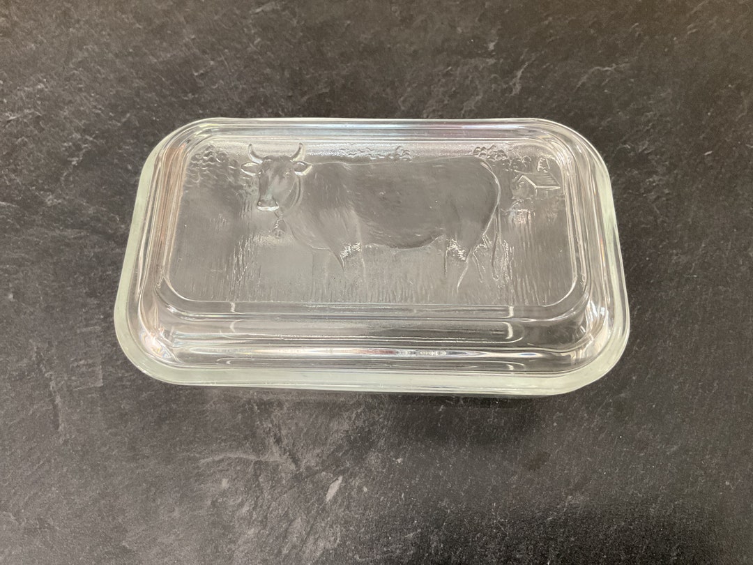 Vintage Glass Butter Dish Fridgie Embossed Cow on Lid - Etsy