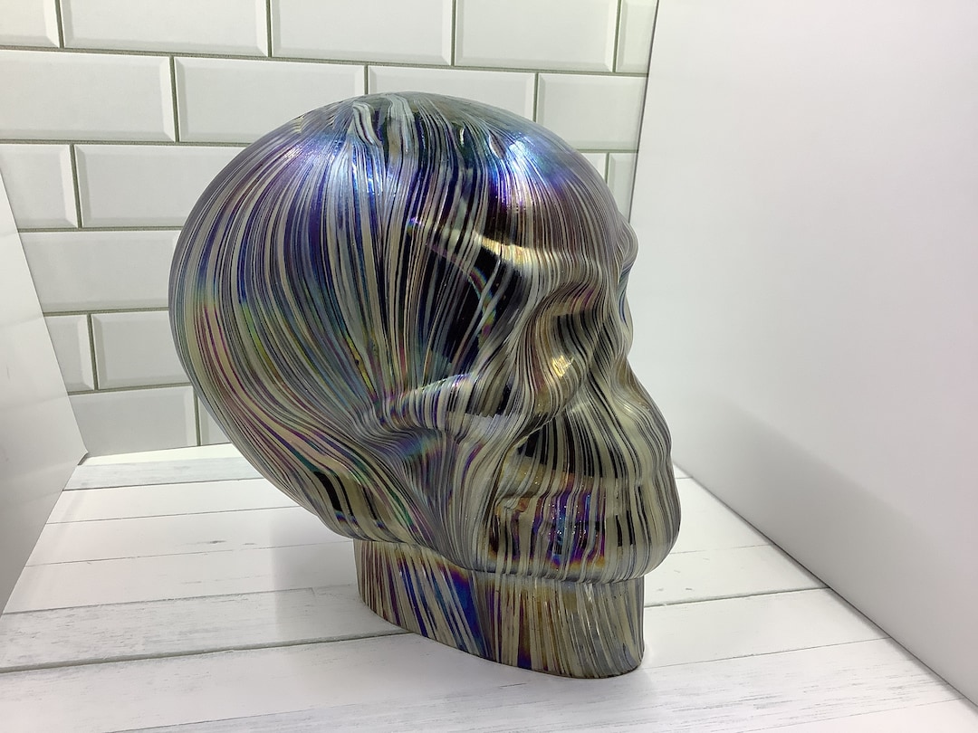 Mid Century Iridescent Art Glass Human Skull Sculpture - Etsy